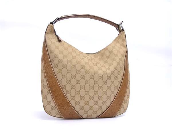 GUCCI グッチ ショルダーバッグ GGキャンバス 124357 ブラウン キャンバス×レザー レディース【本物保証】