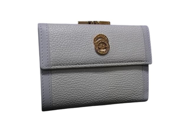 BVLGARI ブルガリ 財布 ドッピオトンド アイボリー系 レザー レディース がま口 三つ折り財布 ゴールド金具 美品【本物保証】