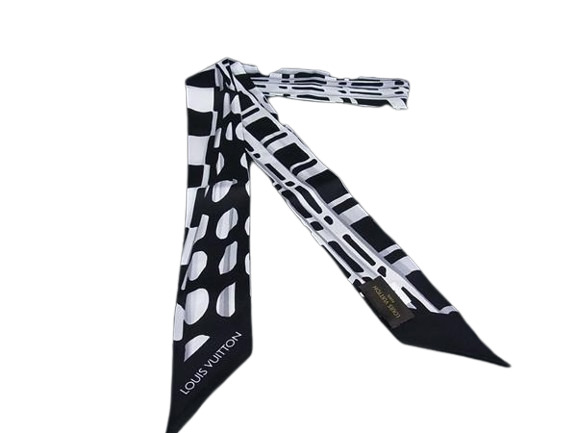 LOUIS VUITTON ルイヴィトン スカーフ バンドーBB MP1834 ブラック×ホワイト シルク100％ レディース リボン 新古未使用展示品【本物保証】