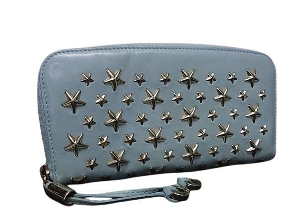 JIMMY CHOO　ジミーチュウ 財布 フィリパ ライトブルー レザー レディース スタースタッズ ラウンドファスナー 長財布【本物保証】