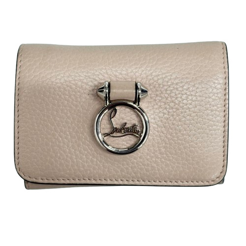 Christian Louboutin クリスチャンルブタン 三つ折り財布 ルビルゥ・コンパクトウォレット - ベージュ系 レザー レディース シルバー金具【本物保証】