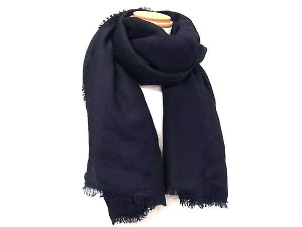 LOEWE ロエベ ストール アナグラム ネイビー系 ウール62% シルク28% カシミヤ10％ レディース 美品【本物保証】