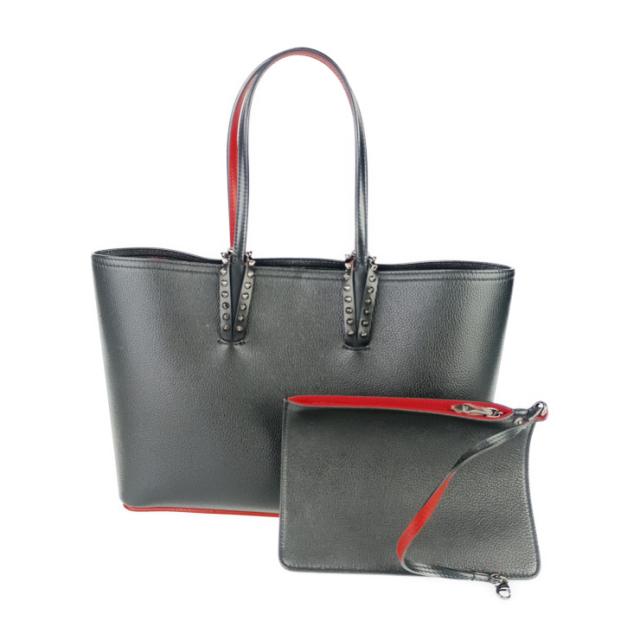 美品 CHRISTIAN LOUBOUTIN クリスチャン ルブタン トートバッグ CABATA カバタ SMALL TOTE BAG 3205219 ブラック レッド カーフ レディース シルバー金具【本物保証】
