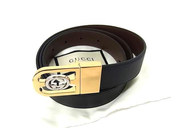 GUCCI グッチ ベルト インターロッキングG 547734 ブラック レザー メンズ 超美品【本物保証】