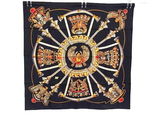 HERMES エルメス スカーフ カレ90 ブラック マルチカラー シルク100% レディース CATY 古代エジプト 美品【本物保証】