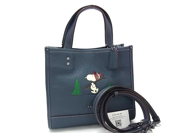 COACH コーチ ハンドバッグ ピーナッツ スヌーピー コラボ デンプシー トート22 CE849 ネイビー レザー レディース 2WAY 美品【本物保証】
