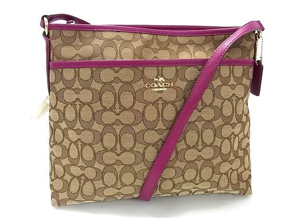 超美品 COACH コーチ ショルダーバッグ クロスボディバッグ F55363 ベージュ系×パープル系 キャンバス×レザー レディース ゴールド金具【本物保証】