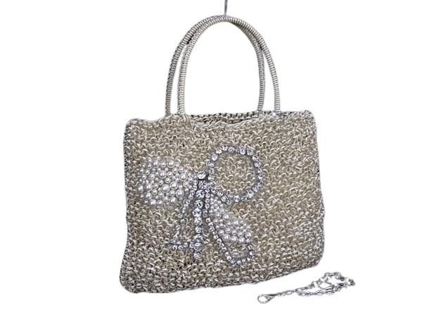 ANTEPRIMA アンテプリマ ハンドバッグ ワイヤーバッグ - ライトベージュ PVCワイヤー レディース 2WAY ラインストーン フェイクパール リボン 美品【本物保証】