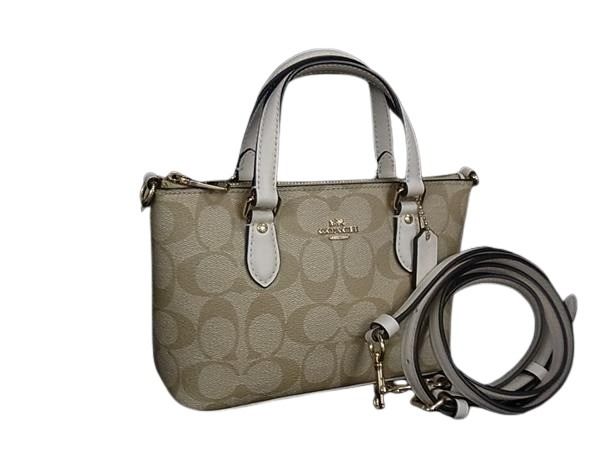 COACH コーチ ハンドバッグ シグネチャー CH468 ベージュ アイボリー PVC レザー レディース 2WAY ゴールド金具 新品未使用展示品【本物保証】