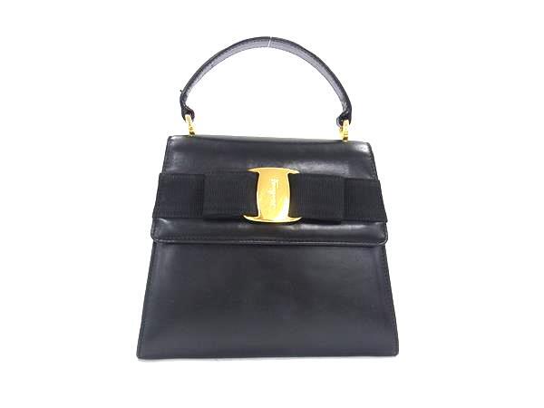 Salvatore Ferragamo サルヴァトーレ フェラガモ ハンドバッグ ヴァラ リボン トップハンドル AT-21 5677 ブラック レザー レディース ミニバッグ ゴールド金具【本物保証】