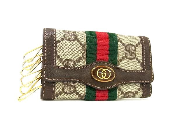 GUCCI グッチ キーケース シェリーライン オールドグッチ ブラウン ベージュ グリーン レッド PVC×レザー ユニセックス GG柄 6連【本物保証】