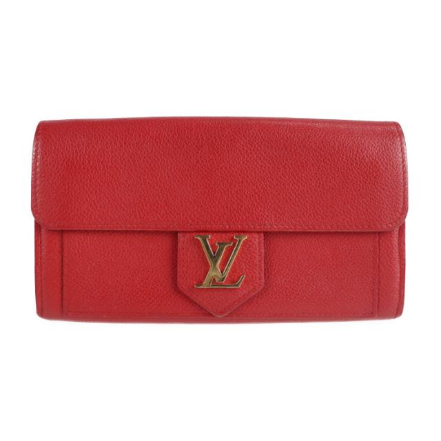 美品 LOUIS VUITTON ルイ ヴィトン ポルトフォイユ ロックミー M61277 長財布 レザー ルビー レッド 二つ折り フラップ LVロゴ ビトン【本物保証】