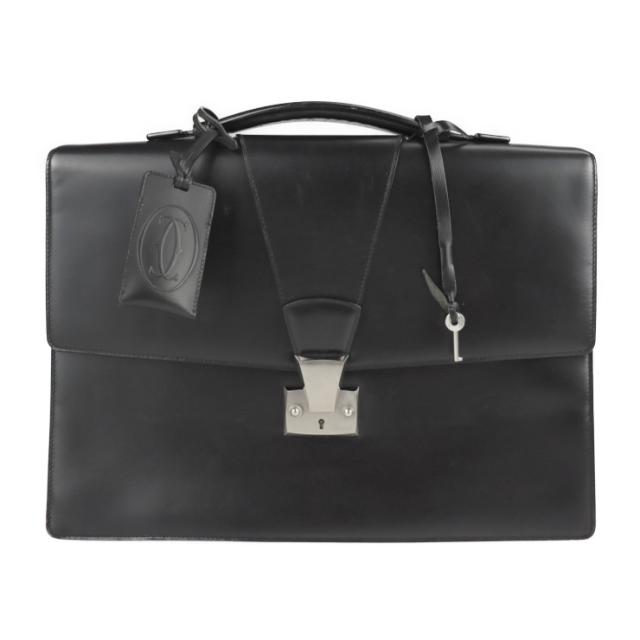 CARTIER カルティエ パシャ - ビジネスバッグ カーフレザー ブラック ブリーフケース 書類鞄【本物保証】