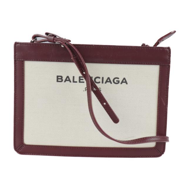 美品 BALENCIAGA バレンシアガ ネイビーポシェット 390641 ショルダーバッグ キャンバス レザー ベージュ メッセンジャーバッグ ミニショルダーバッグ【本物保証】