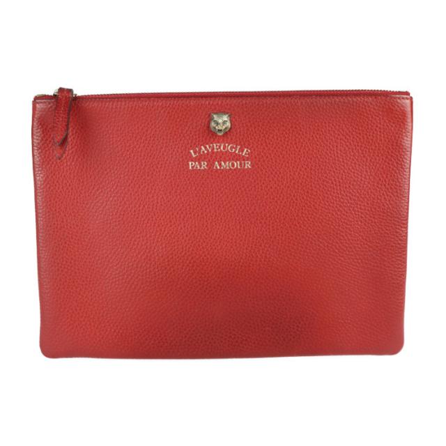 美品 GUCCI グッチ アニマリエ 453165 クラッチバッグ レザー レッド セカンドバッグ タイガー アングリーキャット【本物保証】