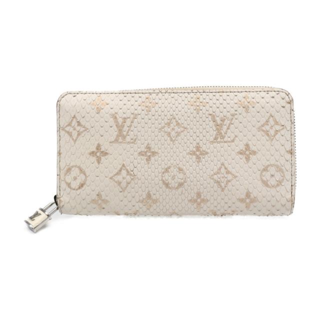 美品 LOUIS VUITTON ルイ ヴィトン ジッピーウォレット モノグラム N97773 長財布 パイソン ホワイト系 ラウンドファスナー シルバー金具 エキゾチック【本物保証】