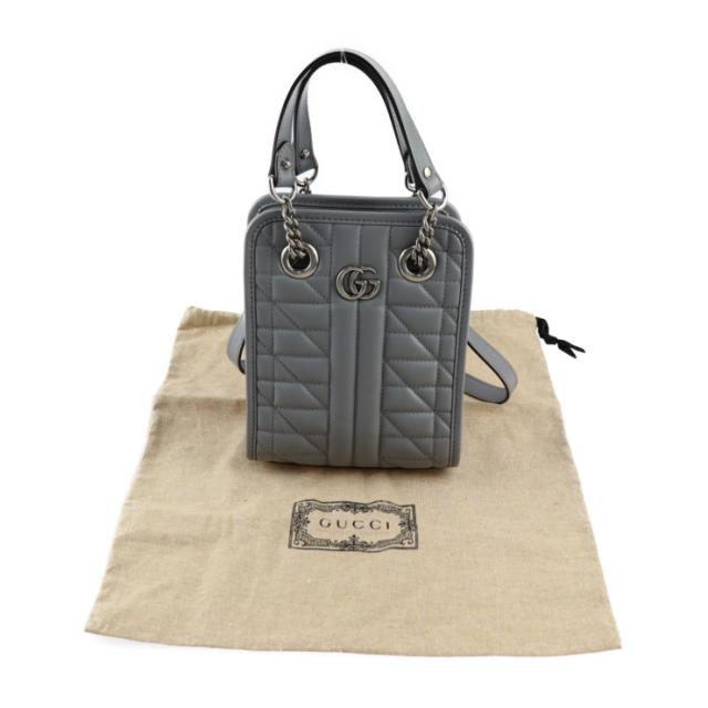 超美品 GUCCI グッチ GGマーモント 696123 ハンドバッグ レザー グレー