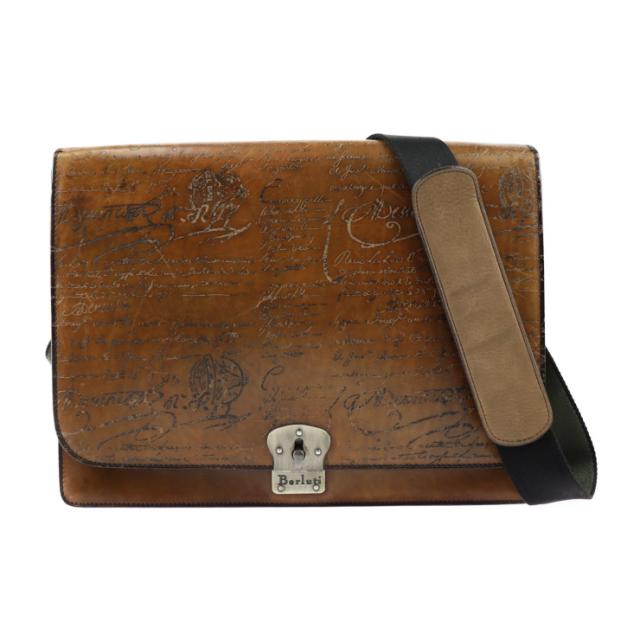 Berluti ベルルッティ ランスウシオン - ショルダーバッグ ヴェネチアレザー ブラウン メッセンジャーバッグ スクリット カリグラフィ【本物保証】