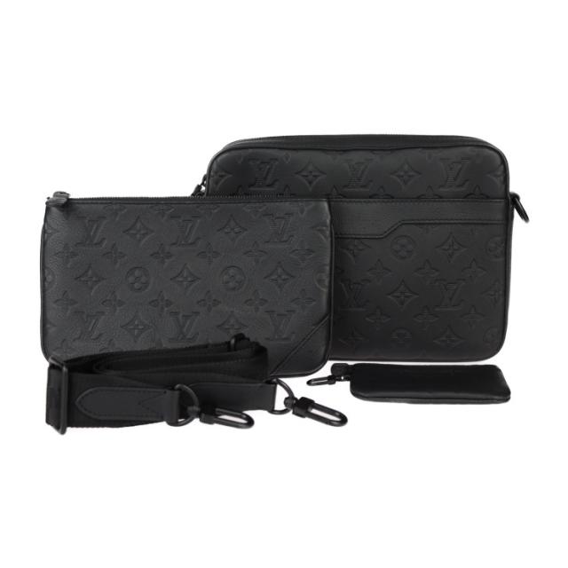 新品未使用展示品 LOUIS VUITTON ルイ ヴィトン トリオ・メッセンジャー モノグラム シャドウ M46602 ショルダーバッグ カーフレザー ブラック クロスボディ ビトン【本物保証】