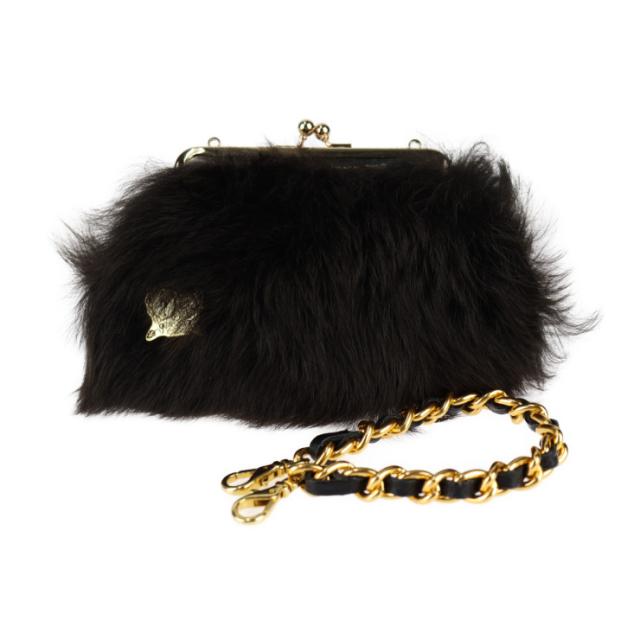 超美品 ADMJ エーディーエムジェイ ミニバッグ 11AW06008 ハンドバッグ レザー ファー ダークブラウン 2WAY クラッチバッグ がま口【本物保証】