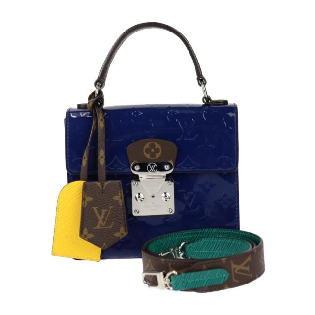 超美品 LOUIS VUITTON ルイ ヴィトン スプリング ストリート PM M90514 ハンドバッグ モノグラムヴェルニ モノグラムキャンバス エピ ブルーインディエン トップハンドル 2WAY ショルダーバッグ ビトン【本物保証】