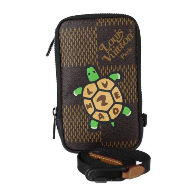 LOUIS VUITTON ルイ ヴィトン ダブル フォン ポーチ NIGO コラボ N40377 ショルダーバッグ レザー ダミエジャイアント エベヌ ポシェット マルチケース 亀 ビトン【本物保証】