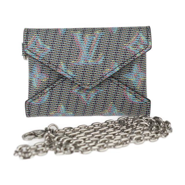 超美品 LOUIS VUITTON ルイ ヴィトン キリガミ ネックレス モノグラム LVポップ M68613 カードケース カーフレザー ブルー系 チェーン マルチケース 小物入れ 名刺入れ ペンダント【本物保証】