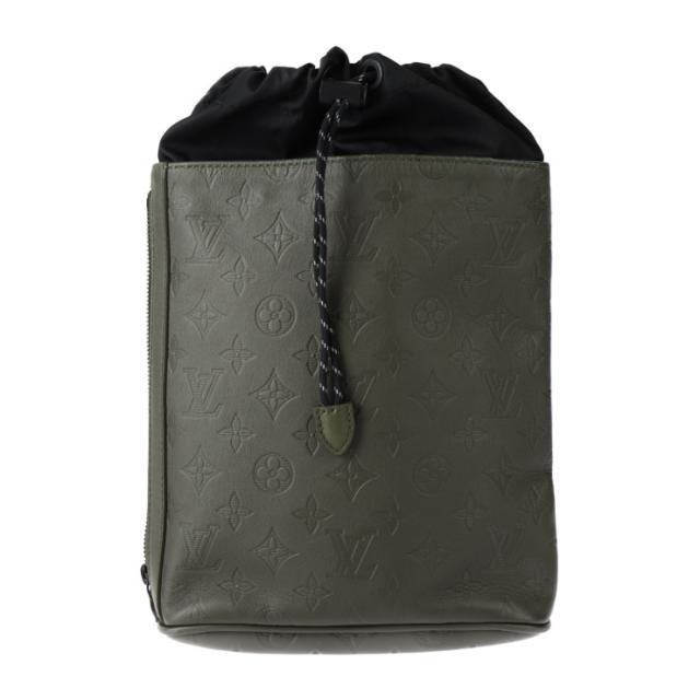 美品 LOUIS VUITTON ルイ ヴィトン チョークスリングバッグ モノグラムシャドウ M44634 ショルダーバッグ レザー カーキ クロスボディバッグ 巾着 ビトン【本物保証】