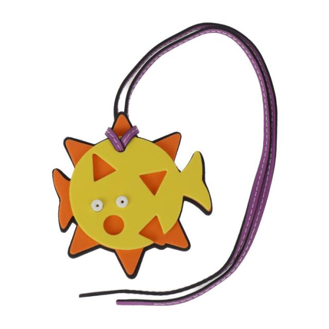 超美品 LOEWE ロエベ バッグチャーム 111.10.165 その他小物 スポンジ × レザー イエロー×オレンジ×ブラック ブローフィッシュモチーフ フグ 魚 さかな【本物保証】