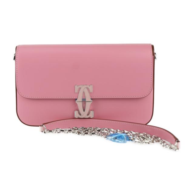 新品未使用展示品 CARTIER カルティエ チェーンショルダーバッグ ドゥーブルC ドゥ カルティエ L1002369 ショルダーバッグ カーフレザー ピンク ポシェット【本物保証】