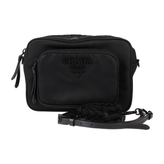美品 PRADA プラダ クロスボディバッグ 1BH107 ショルダーバッグ ナイロン レザー ブラック 2WAY ポーチ ロゴ【本物保証】