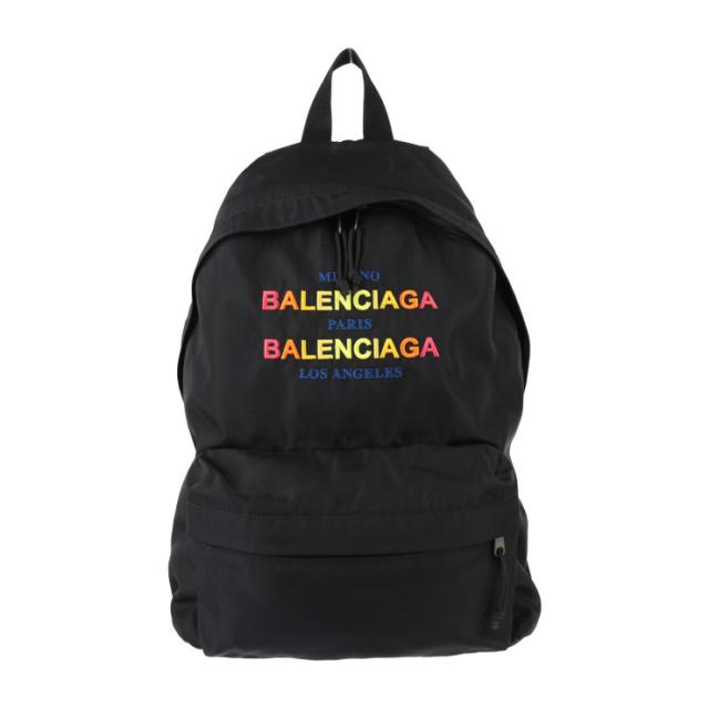 超美品 BALENCIAGA バレンシアガ バックパック エクスプローラー 503221 リュック・デイパック ナイロンキャンバス ブラック ロゴ【本物保証】