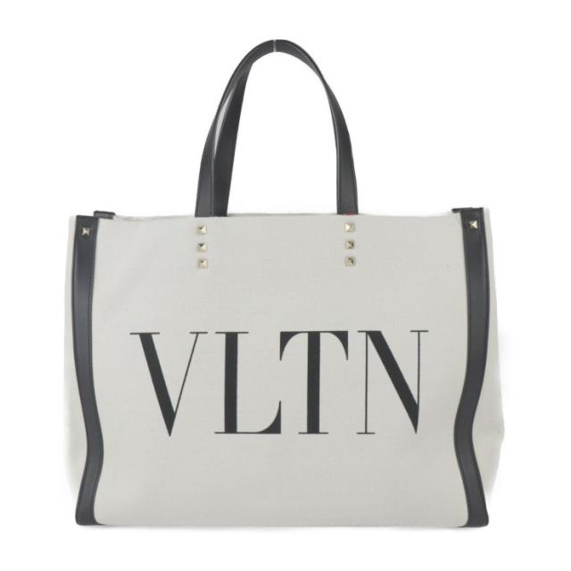 超美品 Valentino Garavani ヴァレンティノ ガラヴァーニ VLTN ロックスタッズ TW2B0D21FWB トートバッグ キャンバス レザー ナチュラル ショッピングバッグ【本物保証】