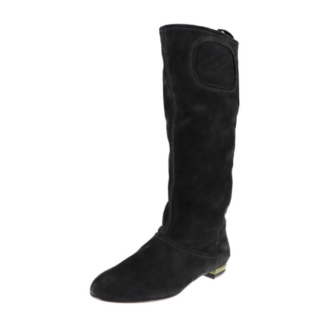 美品 Salvatore Ferragamo サルヴァトーレ フェラガモ ロングブーツ 455224 ＃5C スウェード ブラック 参考22.5cm ロゴ スエード【本物保証】