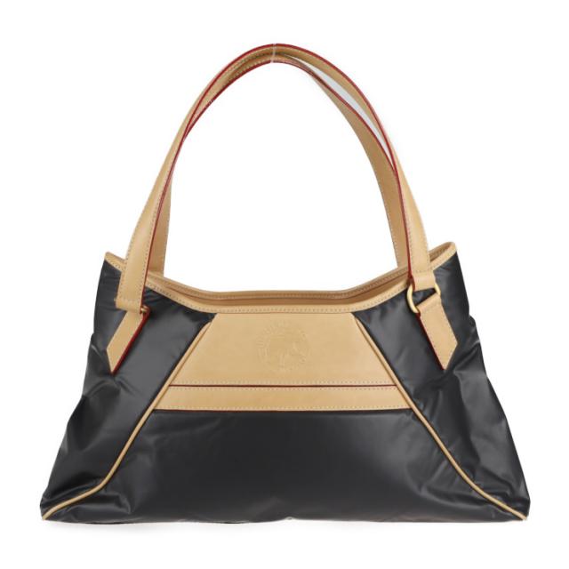 HUNTING WORLD ハンティングワールド トートバッグ ハンドバッグ バチュークロス レザー ブラック ベージュ系 ゴールド金具 ショルダーバッグ【本物保証】