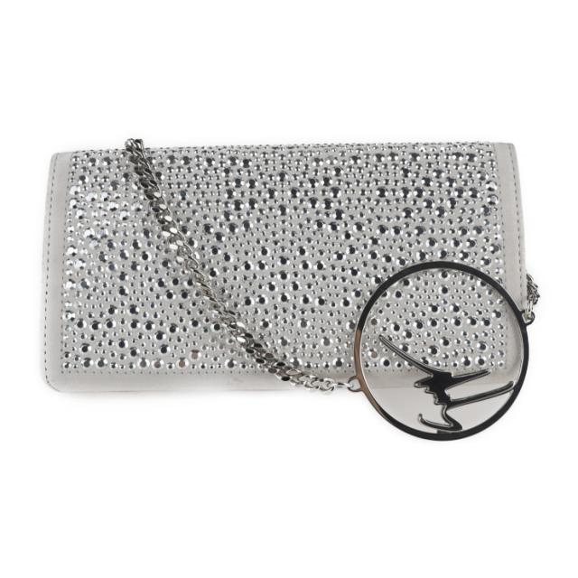 超美品 GIUSEPPE ZANOTTI ジュゼッペザノッティ 2WAY クラッチバッグ ショルダーバッグ IB80042 スウェード グレー系 シルバー金具 スタッズ チェーン スエード パーティーバッグ【本物保証】