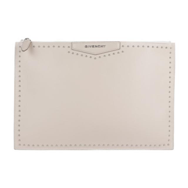 超美品 GIVENCHY ジバンシィ ANTIGONA POUCH L アンティゴナ ポーチL セカンドバッグ レザー ピンクベージュ系 シルバー金具 スタッズ クラッチバッグ【本物保証】