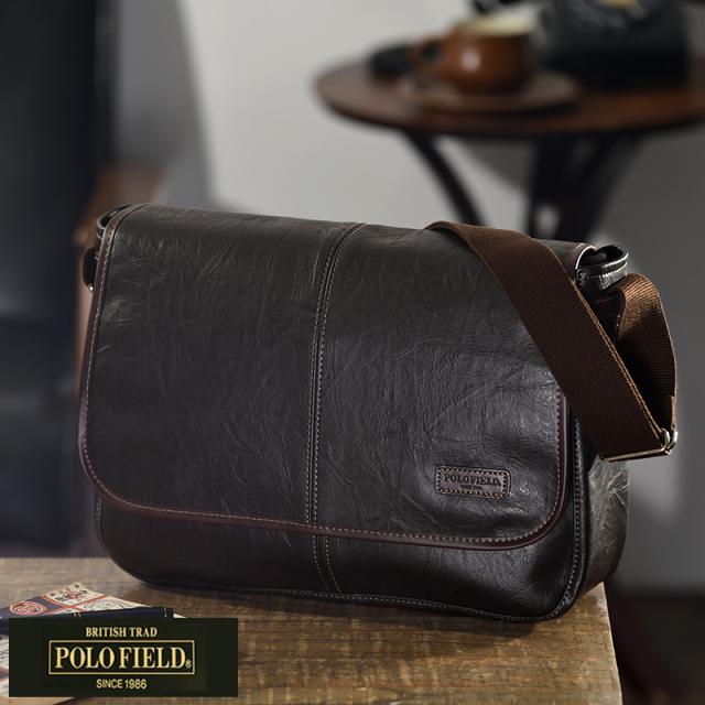POLOFIELD フラップショルダーバッグ 横型  日本製 斜めがけ 合皮 大人 普段使い 60代 カジュアル