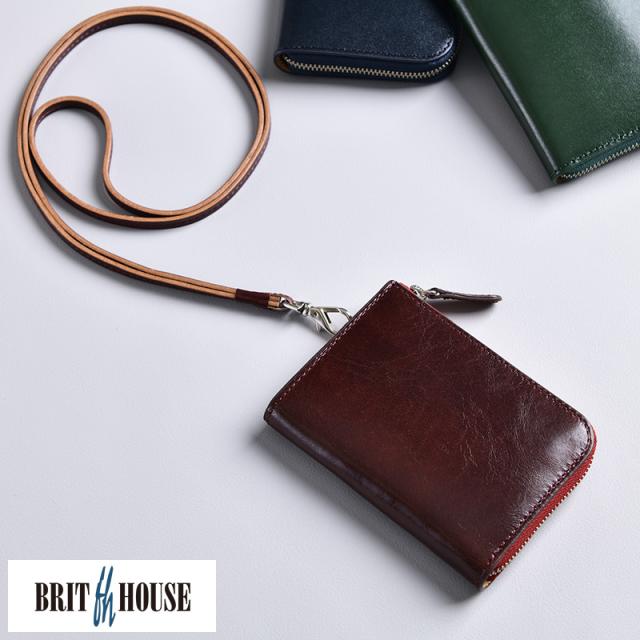 BRIT HOUSE L字ファスナー短財布 ネックストラップ付き イタリアンレザー PALAIA CROCE  コンパクト 本革 牛革 おしゃれ 大人 かっこいい  【送料無料】
