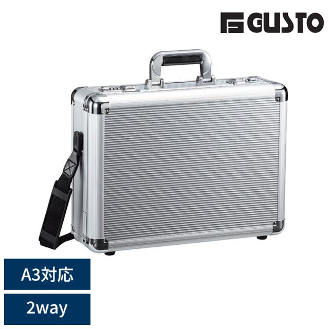 GUSTO アルミアタッシュケース A3対応サイズ  メンズ アタッシェケース アルミ 2way ショルダーベルト 鍵付き シンプル A3 ビジネスバッグ 自立 鞄 かばん バッグ 30代 40代 50代 60代  【送料無料】