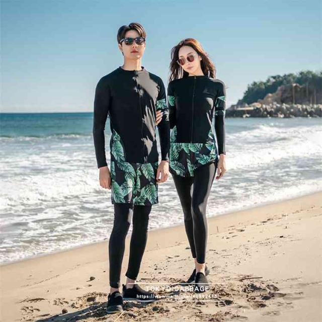 ペア水着 水着 ラッシュガード ペア カップル 長袖 ペアルック 水着 レディース 上下 セット メンズ ウェットスーツ セットアップ 競泳 人気 大きいサイズ おしゃれ 体型カバー 短パン UV 紫外線 対策 トップス ブラー ショートパンツ ショーツ レギンス pa-230317-04