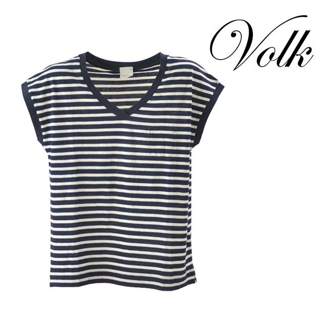 WORLD BASICS/ワールドベーシックス ボーダーＶネックプルオーバー レディース ネイビー