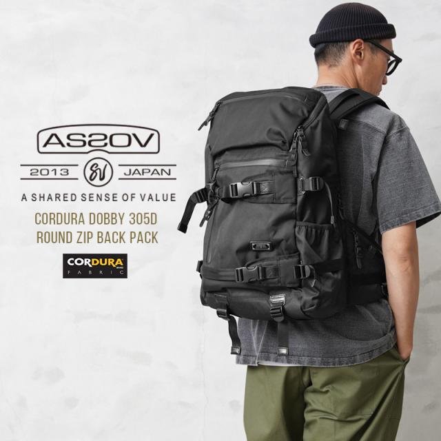 ポイント2倍！AS2OV アッソブ 061409 CORDURA DOBBY 305D ROUND ZIP BACKPACK バックパック / リュック【Cx】【T】｜デイパック カバン 3ウェイ アウトドア 大容量 撥水加工 PC収納 二泊三日 通勤 通学 出張 旅行