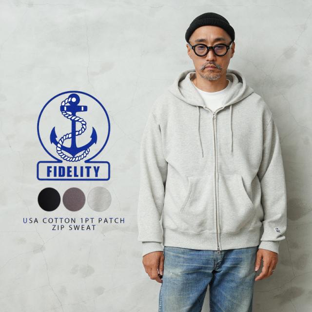 FIDELITY フィデリティ C-25775013 USA COTTON 1pt PATCH SWEAT ZIP ワンポイントパッチ ZIP パーカー【Cx】【T】｜メンズファッション ジップパーカー アメカジ USAコットン スウェットパーカー カジュアル