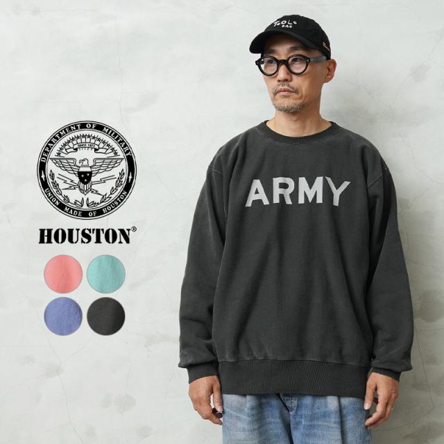 HOUSTON ヒューストン 22344 PIGMENT DYE ARMY プリント スウェットシャツ【R】｜メンズファッション アメカジ ミリタリーファッション ピグメントダイ 裏毛 アーミープリント コットン 長袖 トレーナー