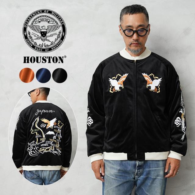 HOUSTON ヒューストン 51524 別珍 スーベニアジャケット MAP【T】【Cx】｜メンズファッション アメカジ ミリタリー 刺繍 虎 鷲 日本地図 ラグランスリーブ 防寒 スカジャン