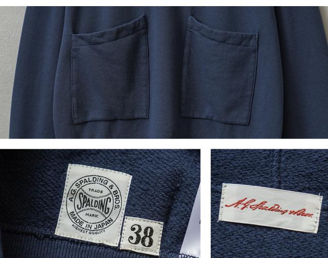 A.G.SPALDING&BROS エージースポルディング&ブロス SPL-AGS-251004 セパレートポケット スウェット パーカー 日本製【Cx】【T】｜メンズ アメカジ 裏毛 ミリタリー クロスネック フーディー 綿100% アズマ編み機 丸胴