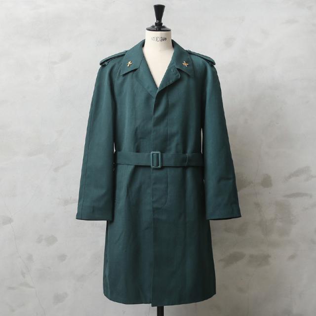 実物 新品 デッドストック スペイン市民警備隊 ウールギャバジンコート【Cx】【I】｜ミリタリーコート Guardia Civil グアルディア・シビル ロングコート 治安警察 メンズ アウター 軍放出品 軍モノ エメラルドグリーン