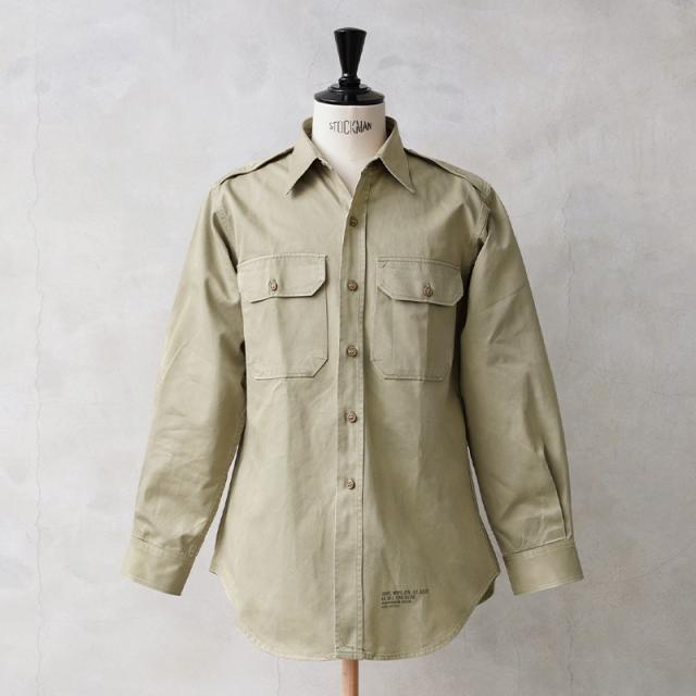 実物 USED 米軍 M-46 ロングスリーブ コットン カーキシャツ【Cx】【I】｜オフィサーシャツ ミリタリーシャツ メンズ トップス 軍放出品 軍モノ 古着 おしゃれ 大きいサイズ ヴィンテージ 長袖 サンド ベージュ