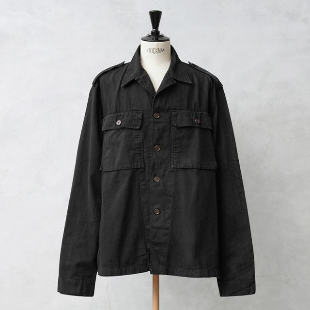 実物 USED オランダ軍 HBT（ヘリンボーンツイル）フィールド シャツ ジャケット 筒袖 BLACK染め【Cx】【I】｜メンズ アウター 大きいサイズ 薄手 ミリタリー カジュアル 黒 リメイク 古着 ファッション おしゃれ